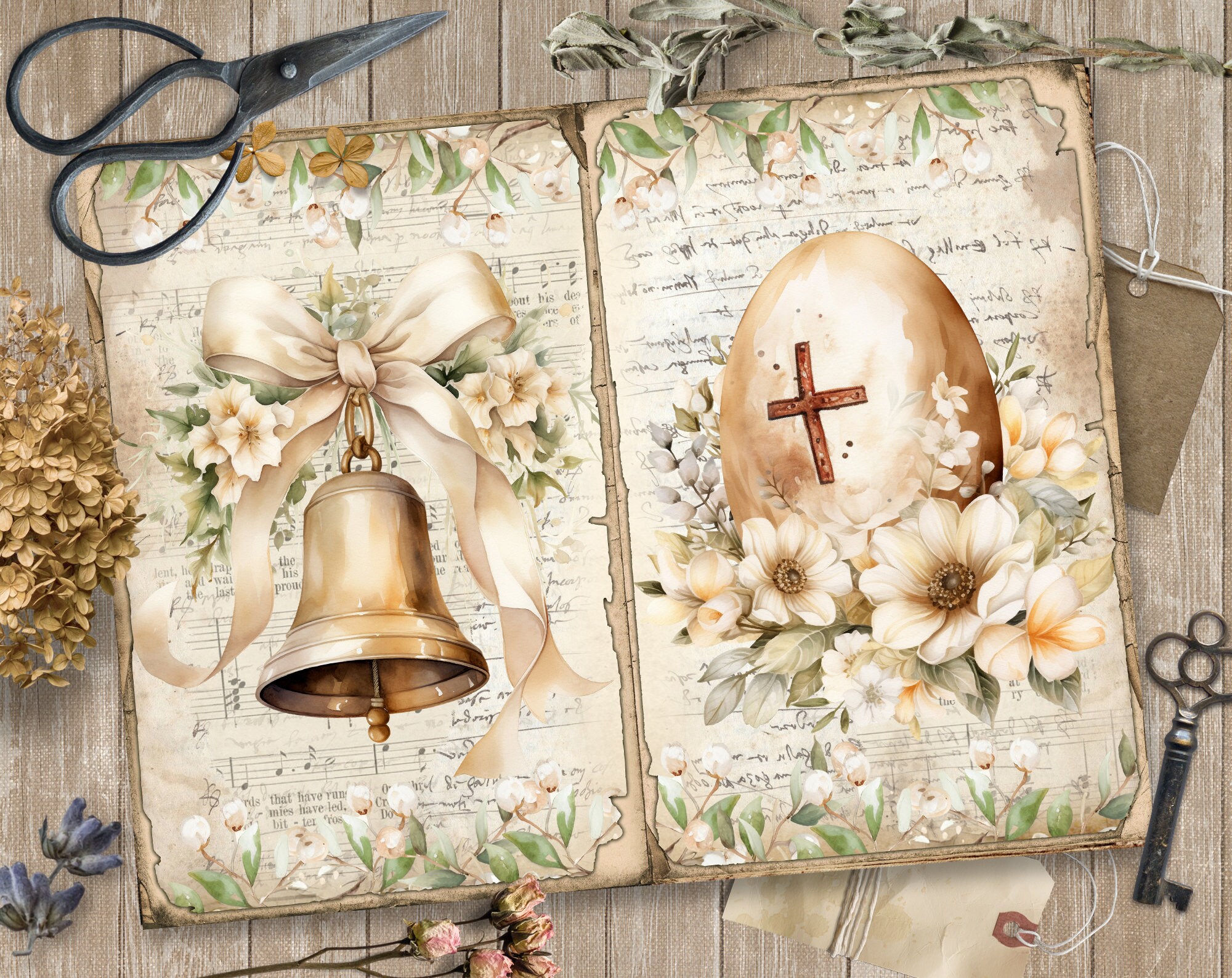 Rustic Easter 5 Junk Journal Digital Pages, Easter Paper Scrapbooking ...