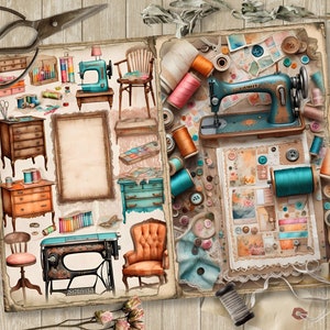 Atelier 2 Sewing, 5 Digital Junk Journal Pages, Scrapbook Paper Kit ...
