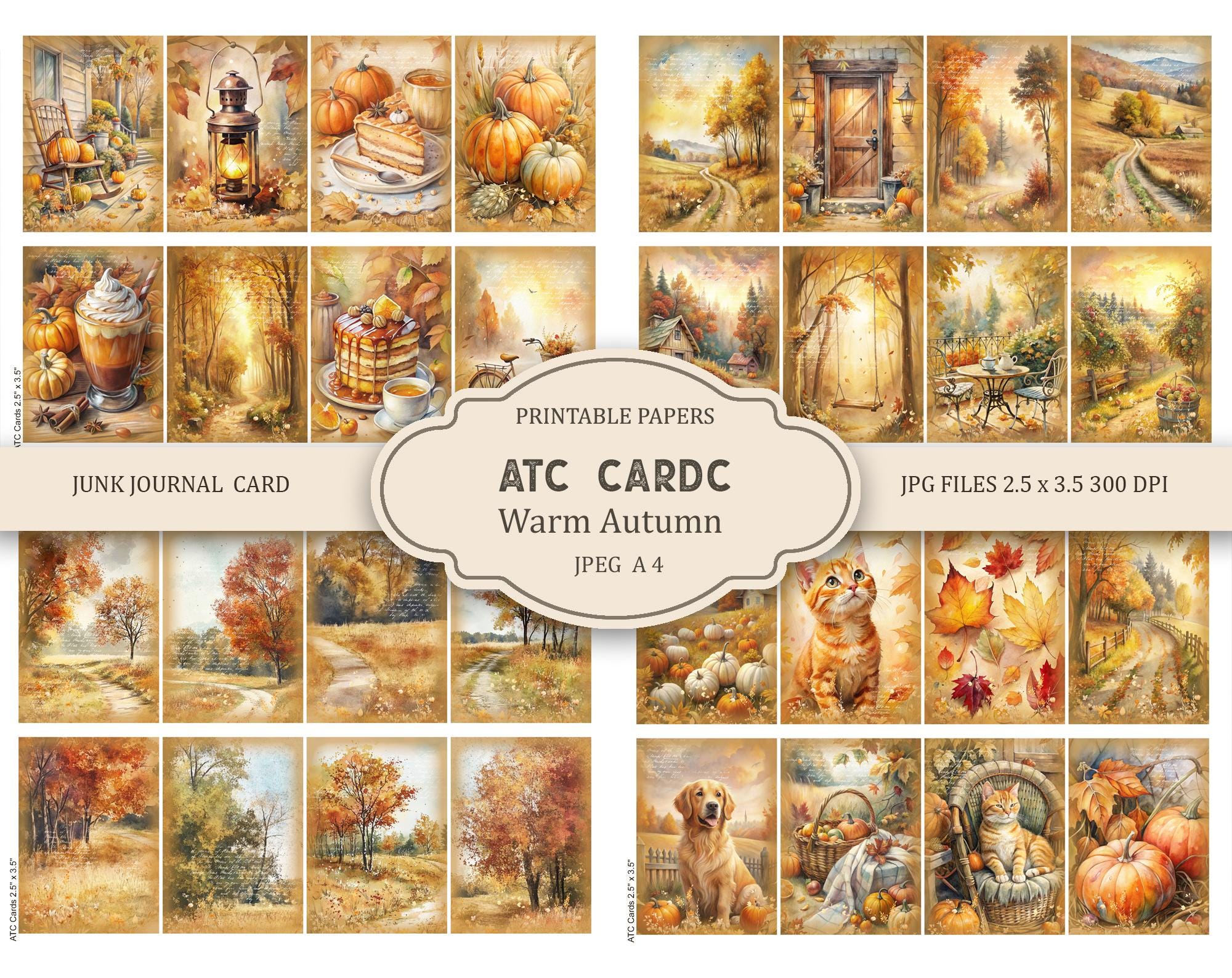 Warm Autumn ATC, Cards, 2.5x3.5, Junk Journals, Embellishments, Tags ...