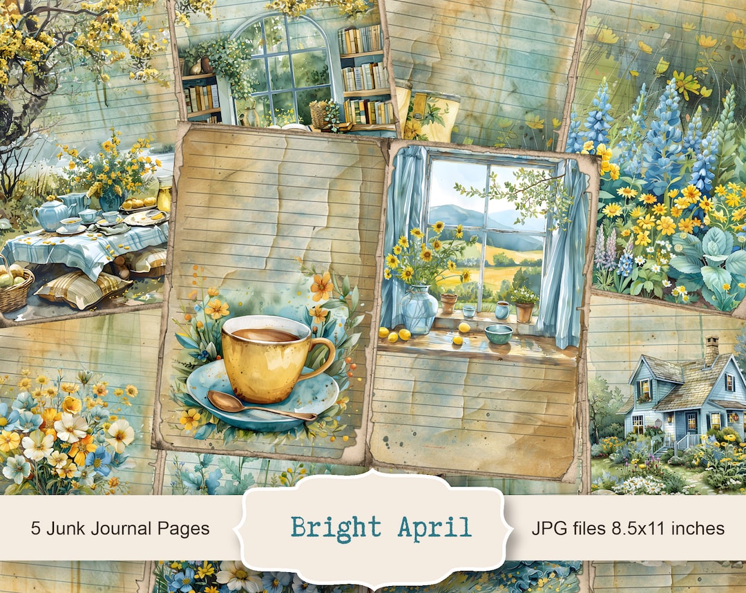 Bright April Junk Journal Pages, Spring Ephemera, Scrapbook Printable ...
