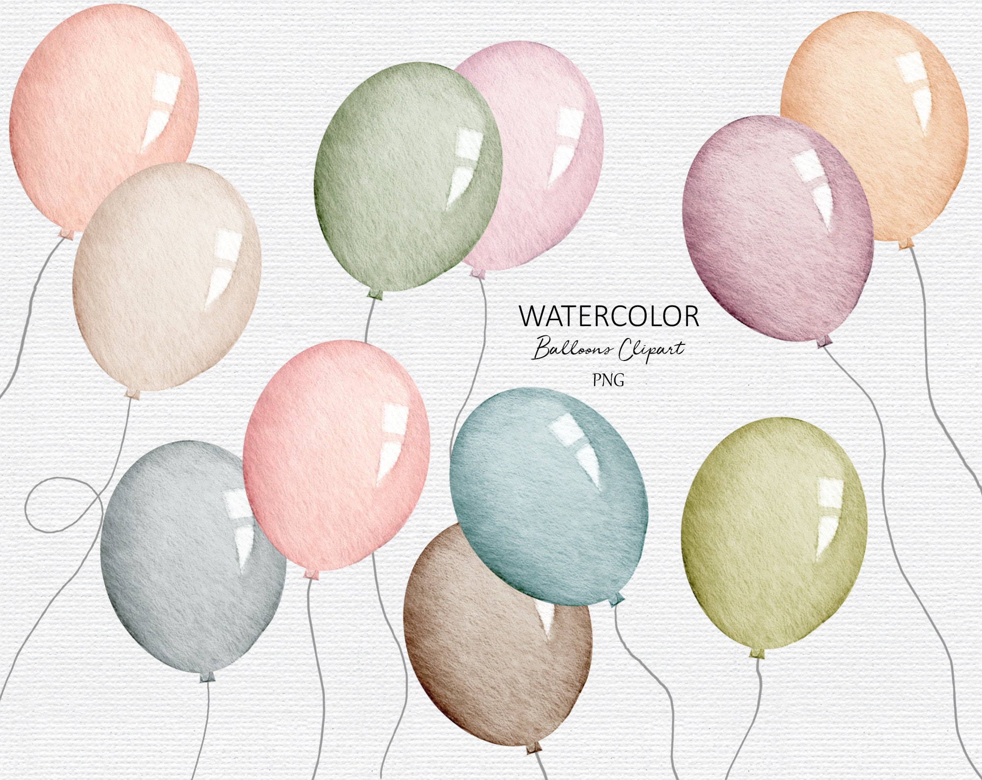 Watercolor Balloons Clipart Png Birthday Clipart Balloon - Etsy UK