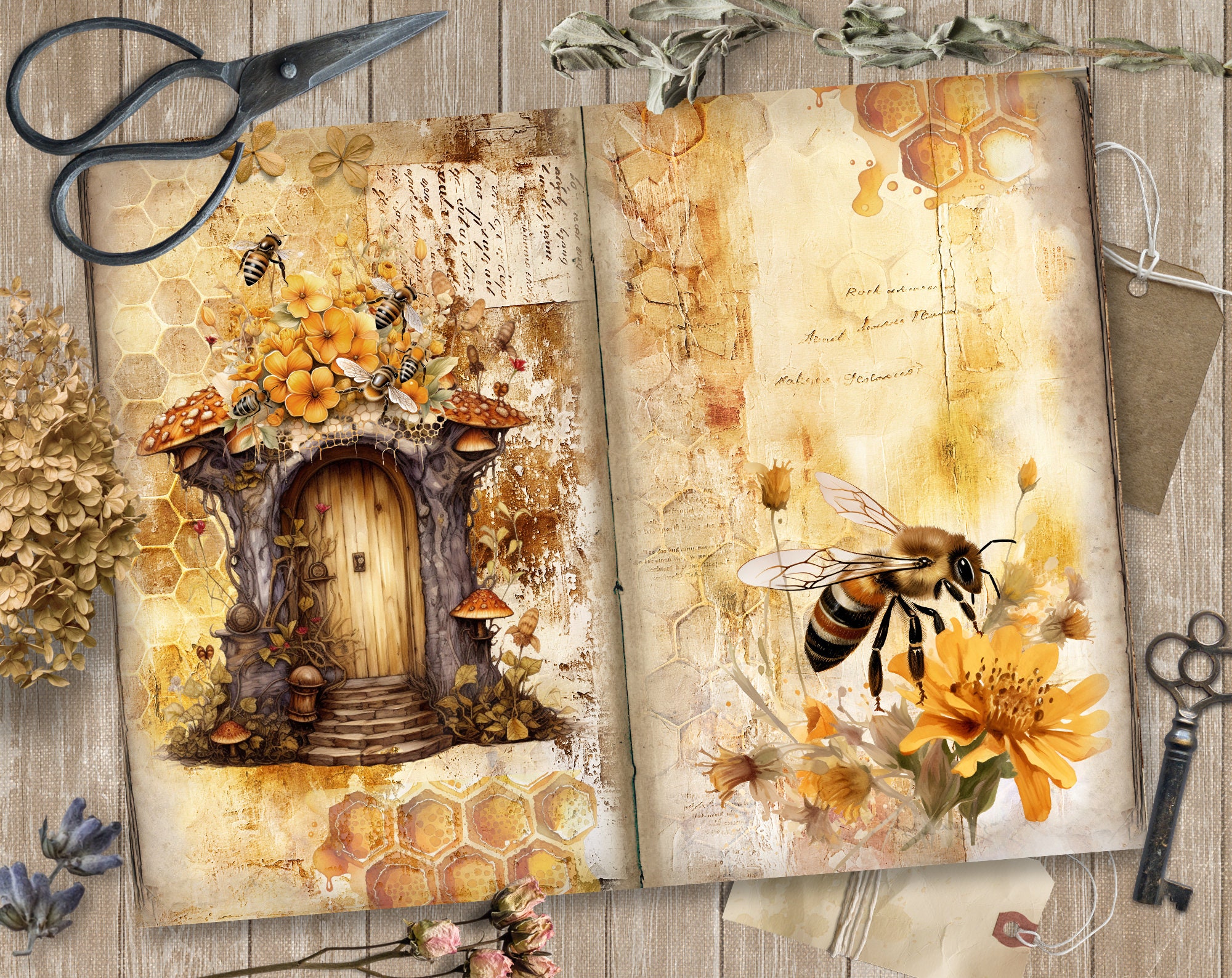 Honey Bees Junk Journal Pages, Vintage Bee Junk Journal Kit, Junk ...