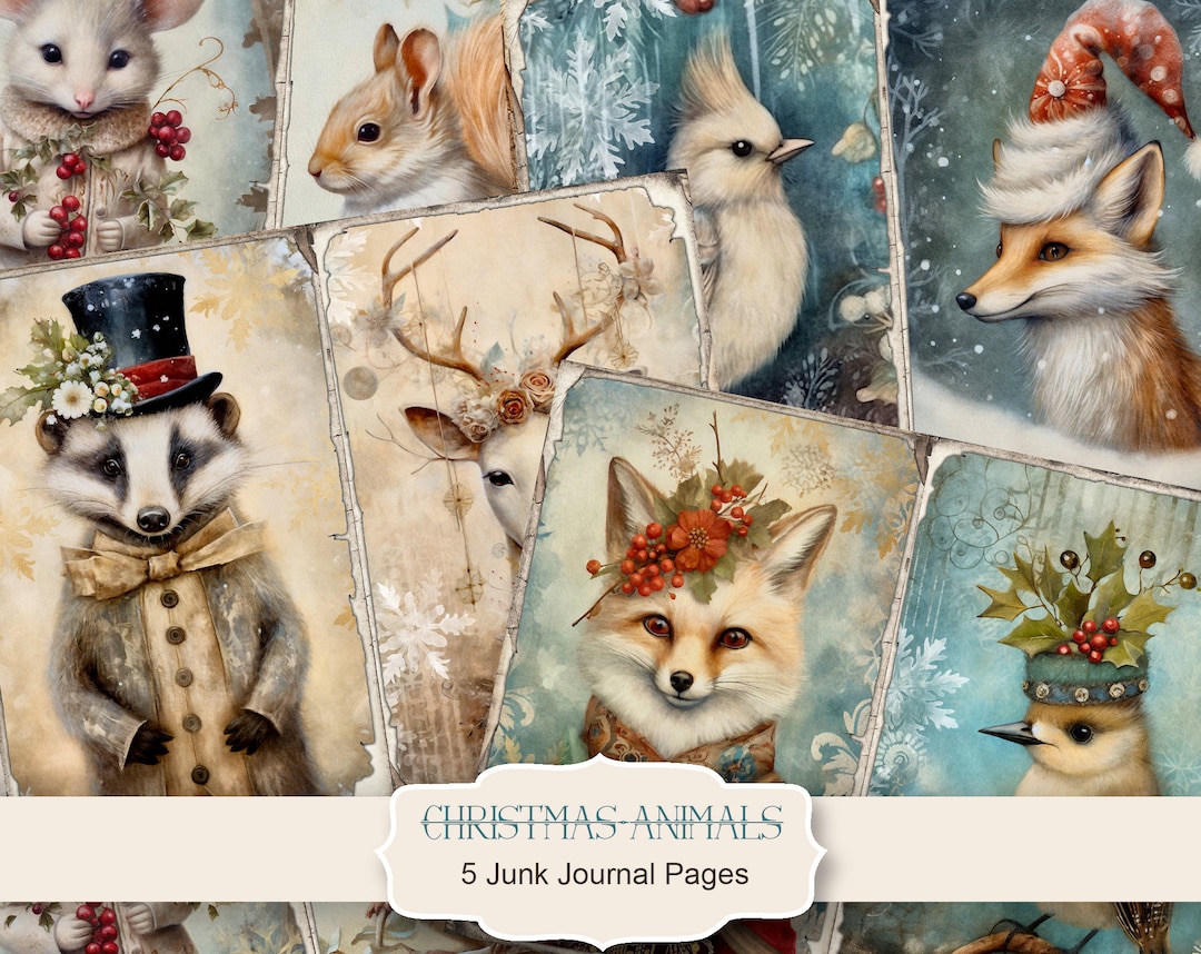 Christmas Animals Junk Journal Kit, Animals Junk Journal Pages, Winter ...