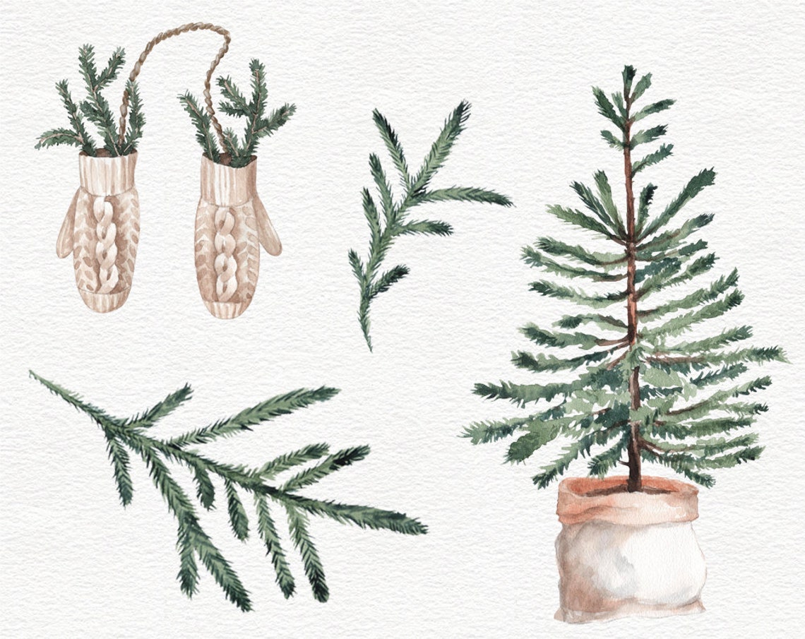 Christmas Winter Clipart Christmas Tree Watercolor Christmas - Etsy