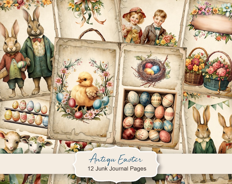 Antiqu Easter Junk Journal Pages, Easter Digital Paper Scrapbooking ...