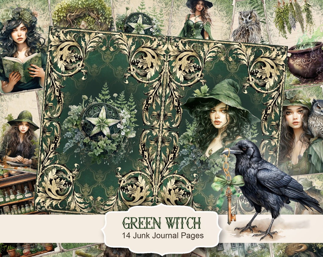 Green Witch Junk Journal Kit Witch Pages Scrapbook - Etsy