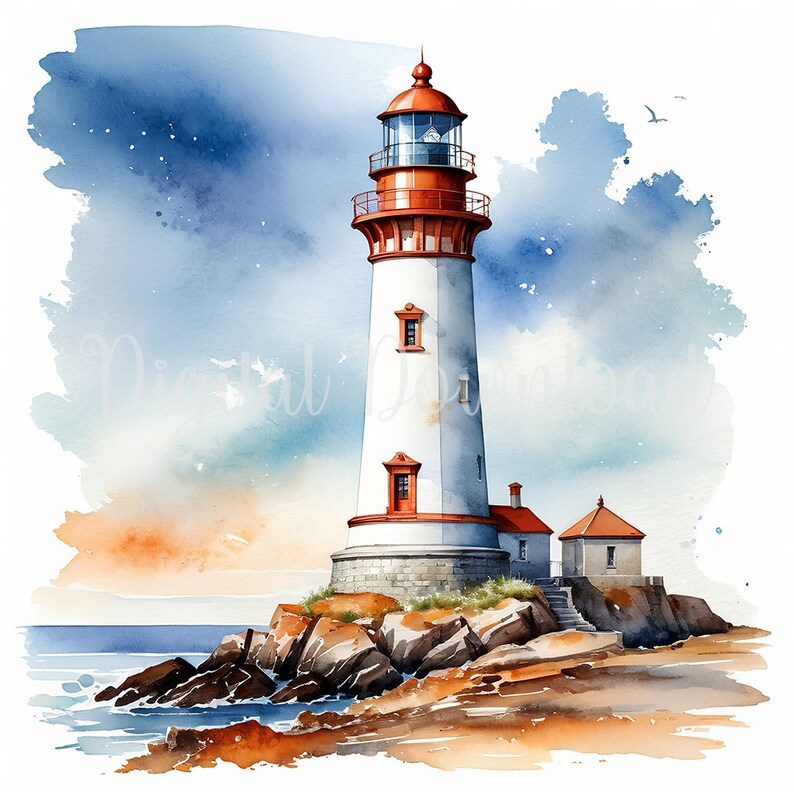 10 Watercolor Lighthouse Clipart, Printable Watercolor Clipart, High ...