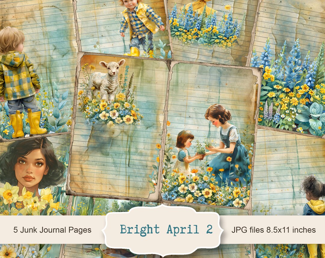 Bright April - 2 Junk Journal Pages, Spring Ephemera, Scrapbook ...