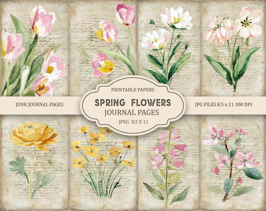 Spring Flowers Junk Journal Pages Kit: Printable Garden Scrapbook ...