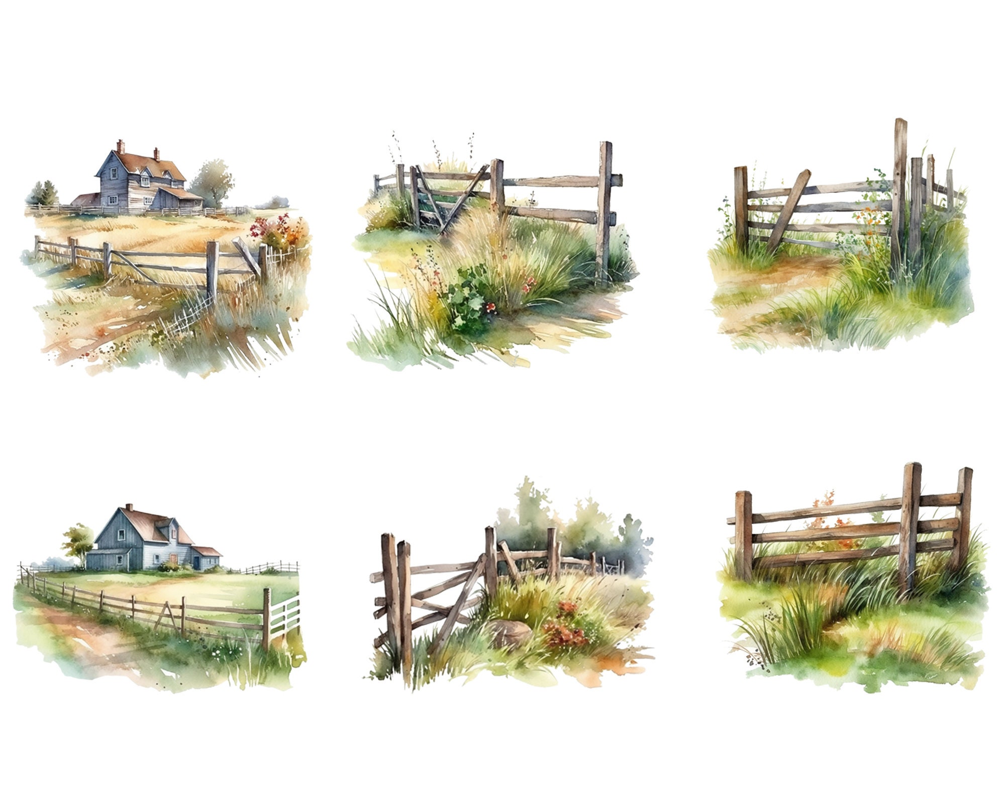 Watercolor Farm Fences Clipart 12 PNG Farmhouse Clipart - Etsy
