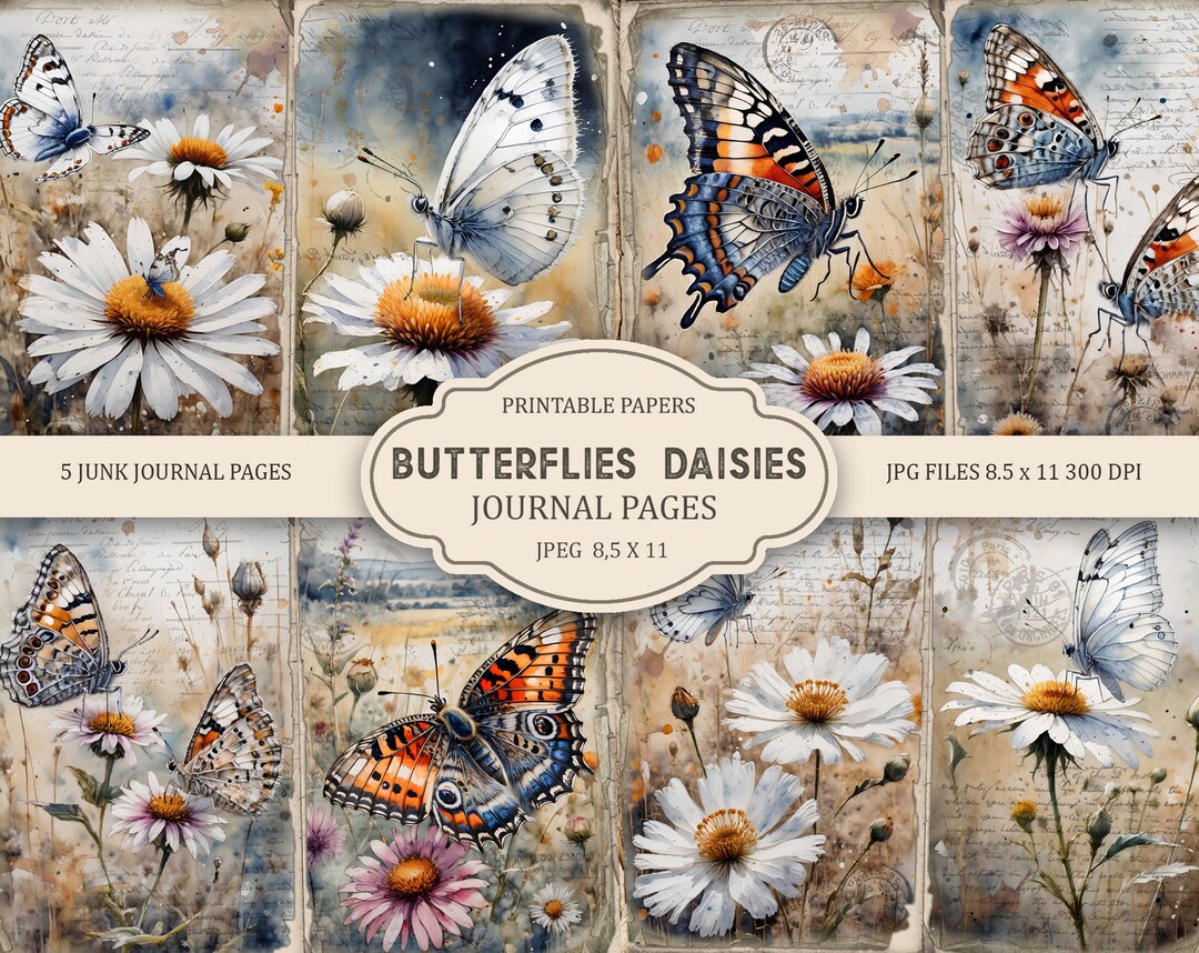 Butterflies and Daisy Junk Journal Kit: Printable Scrapbook Pages ...