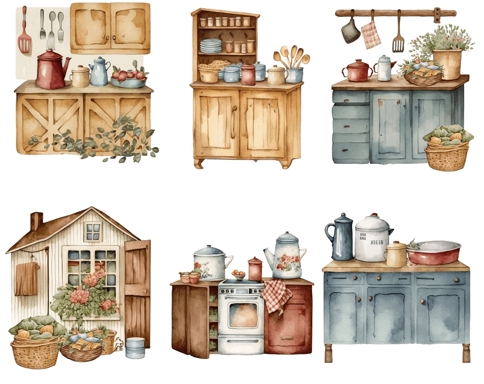 Watercolour Cottagecore Kitchen Clipart Bundle Cottage - Etsy