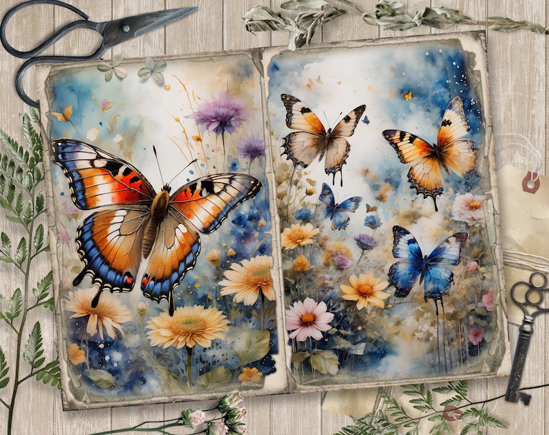 Meadow Butterflies Junk Journal Pages, Spring Ephemera, Scrapbook ...