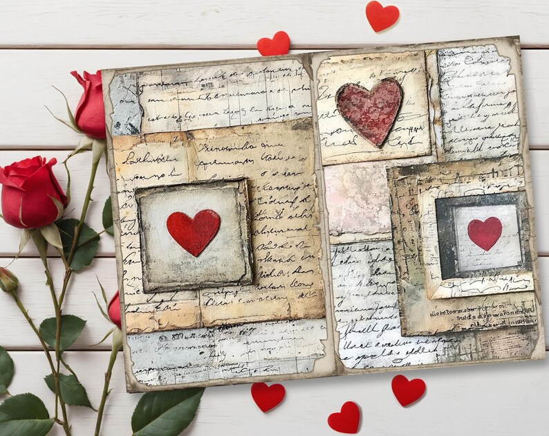 Love Collages Valentines Junk Journal Pages, 11 X 8.5, Printable ...