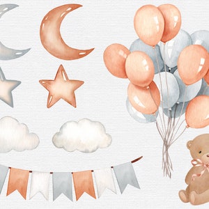 Watercolor Teddy Bear Clipart, Watercolor Baby Shower Clipart, Baby Boy ...