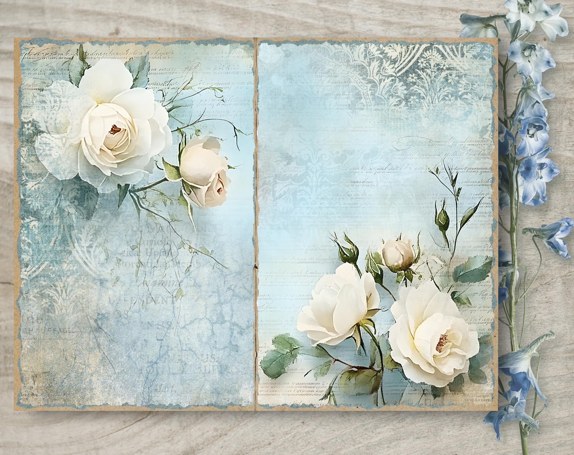 Blue Shabby Chic Junk Journal Kit: Printable Scrapbook Pages (JPG ...