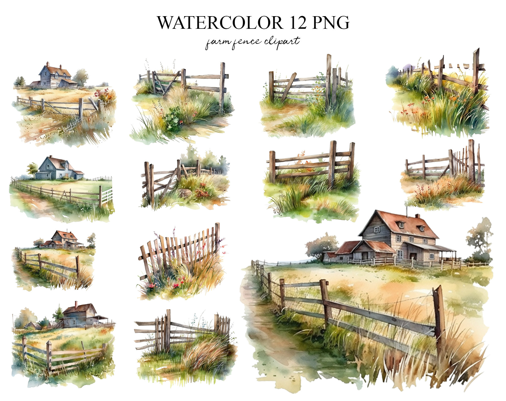 Watercolor Farm Fences Clipart 12 PNG Farmhouse Clipart - Etsy Australia