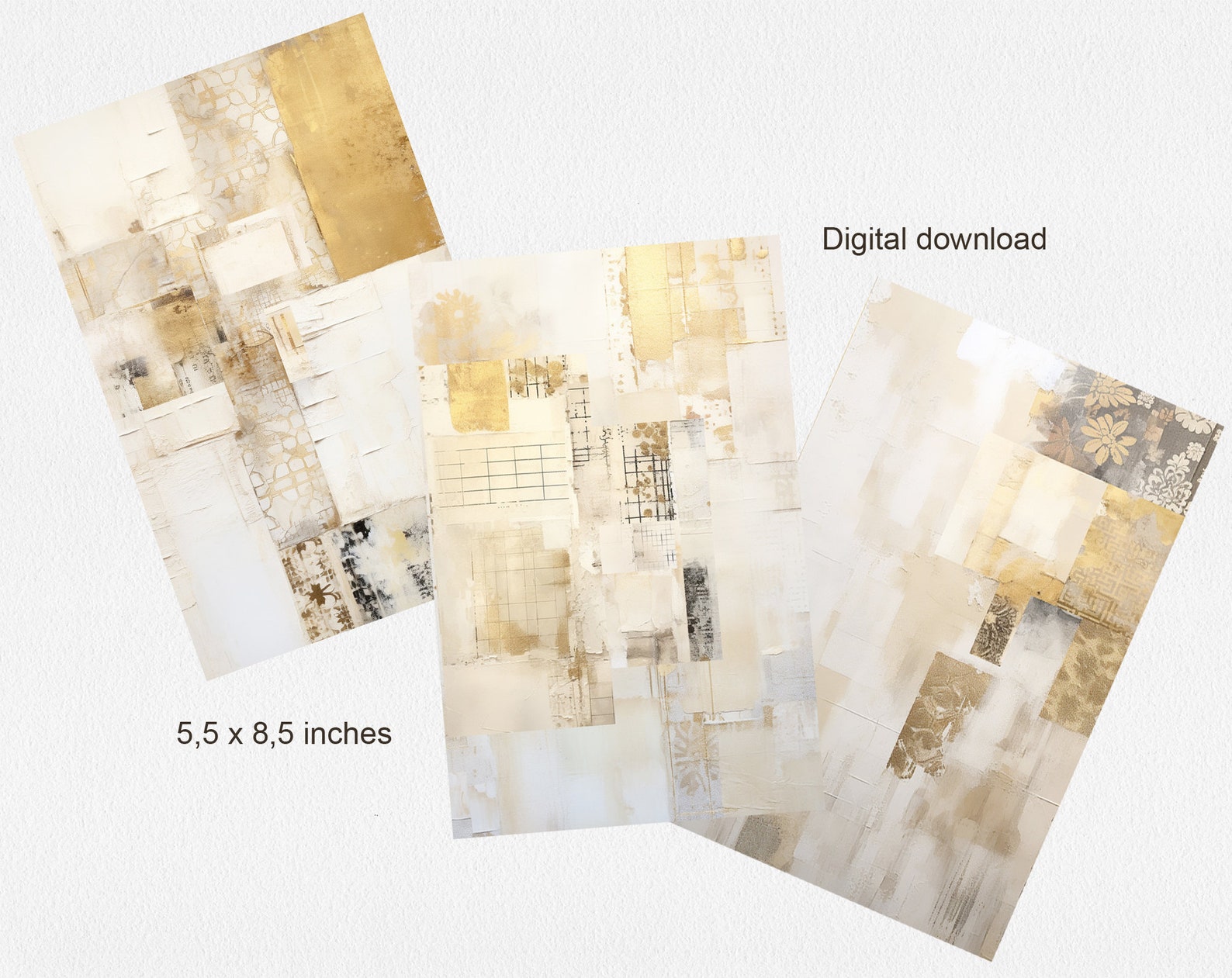 White and Gold Neutral Papers Collage Printable Junk Journal, Junk ...
