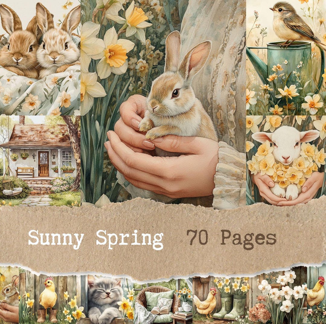 Sunny Spring Printable Paper Pack, A-4 Junk Journal Background 70 JPC ...