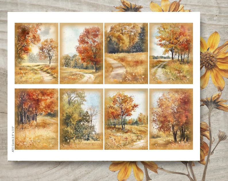 Warm Autumn ATC, Cards, 2.5x3.5, Junk Journals, Embellishments, Tags ...