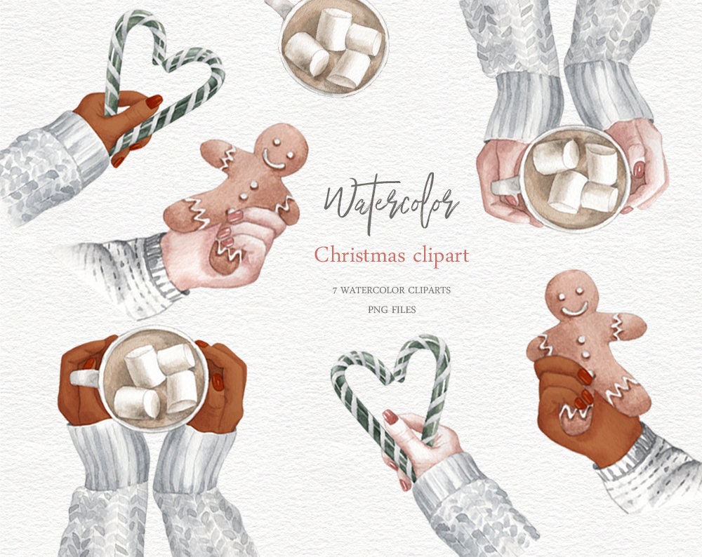 Christmas Winter Clipart Hands Clipart Watercolor Christmas - Etsy