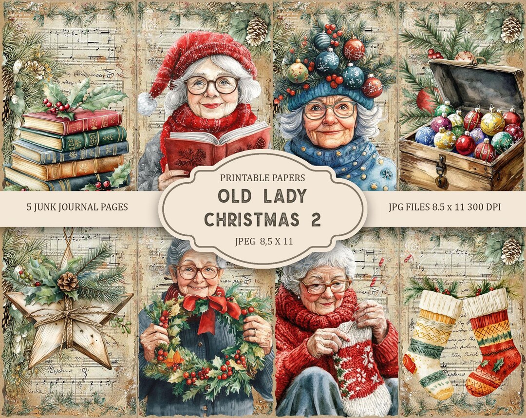 Old Lady Christmas 2 Junk Journal Kit: Printable Scrapbook Pages (JPG ...