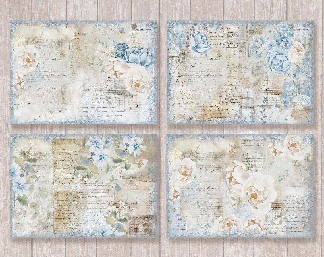 Blue Infinity Printable Paper Pack, Embossed Paper for Junk Journals ...