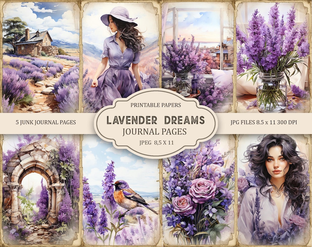 Lavender Dreams Printable Pages, Junk Journal Kit, Scrapbook Printable ...