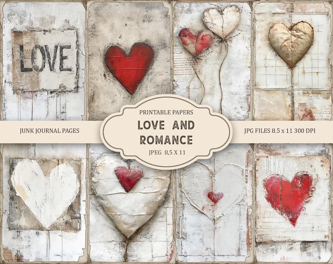 Love and Romance Valentines Journal Kit, Junk Journal Pages, 11 X 8.5 ...