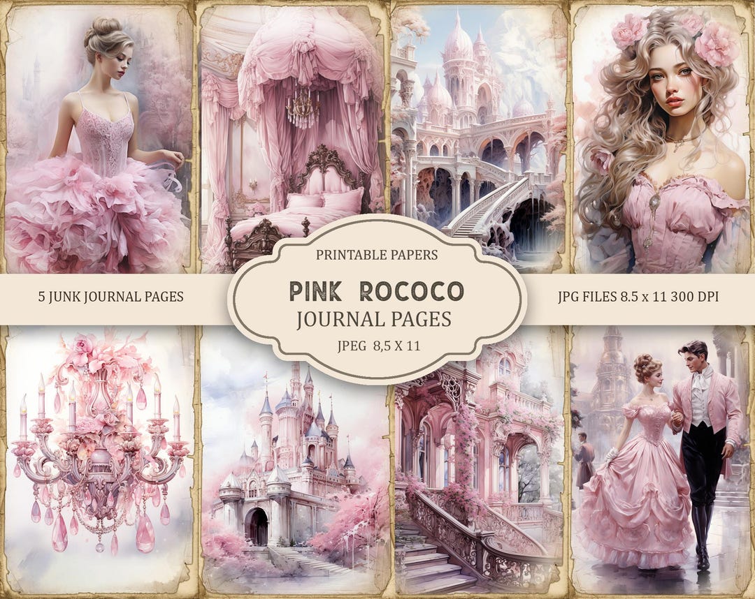 Pink Rococo 1 Printable Pages, Junk Journal Kit, Scrapbook Printable ...