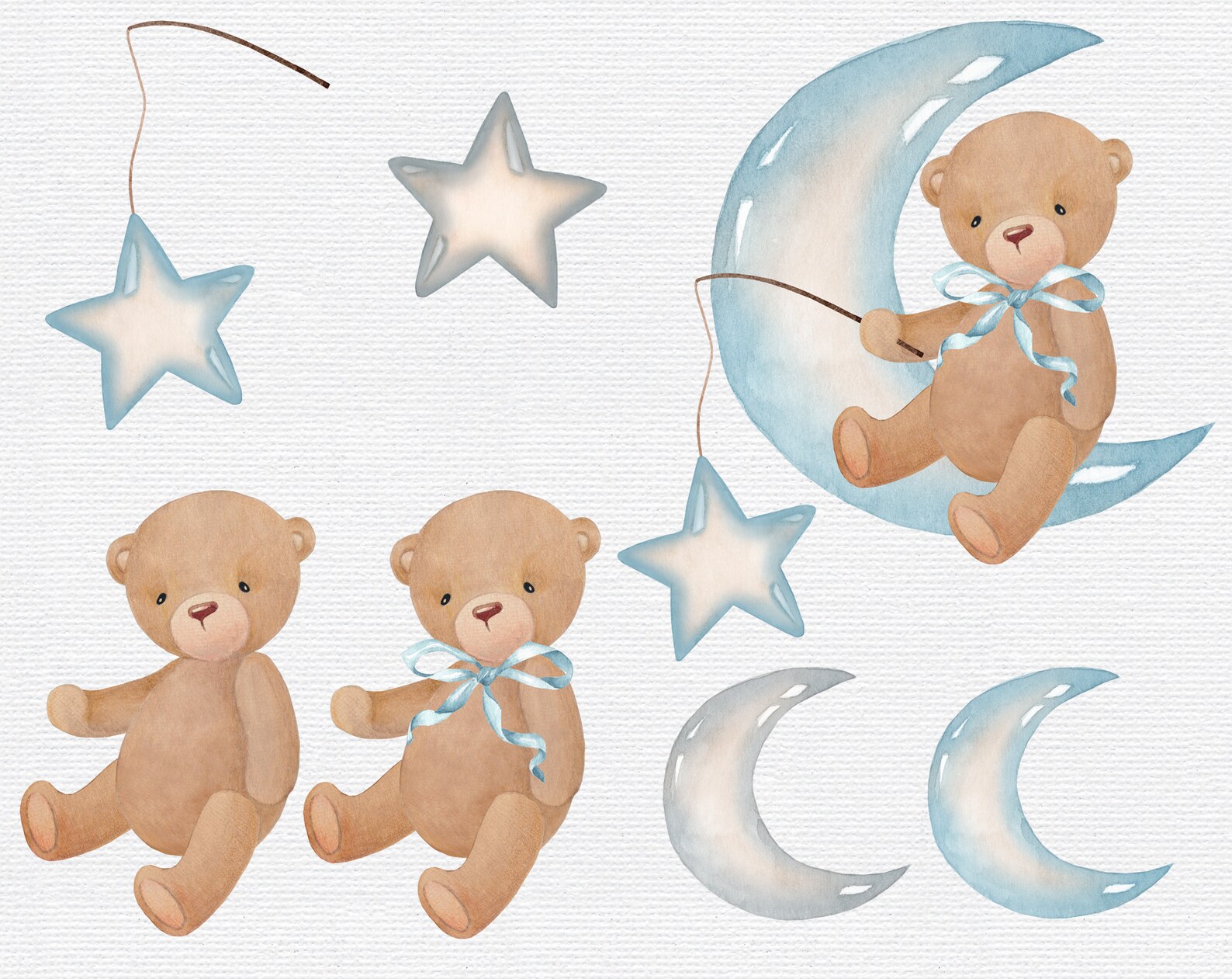 Watercolor Teddy Bear Clipart, Watercolor Baby Shower Clipart, Baby Boy ...