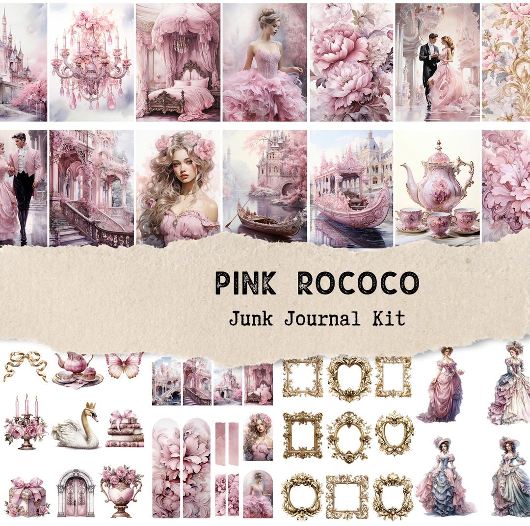 Pink Rococo Junk Journal Kit Scrapbook Printable, Printable Paper ...
