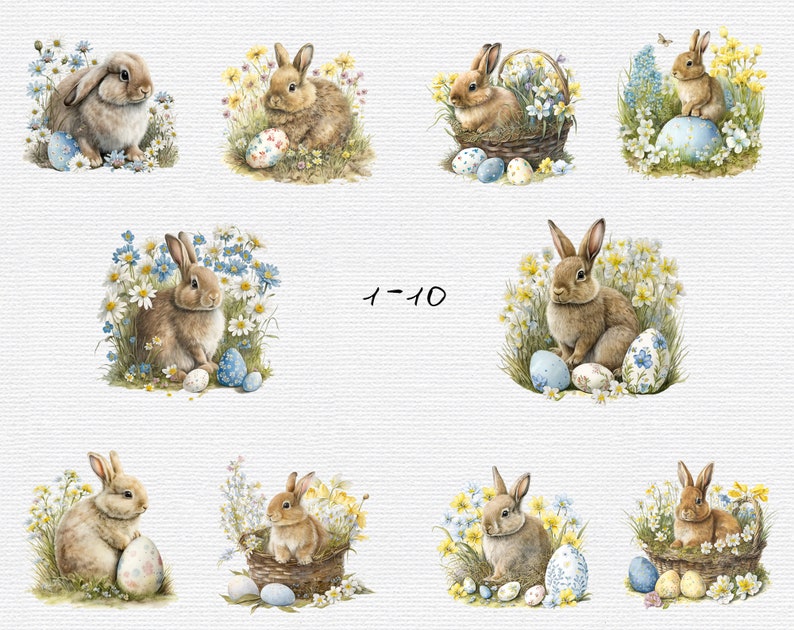 Easter Bunny Clipart 10 PNG Easter Rabbit Clipart Easter - Etsy