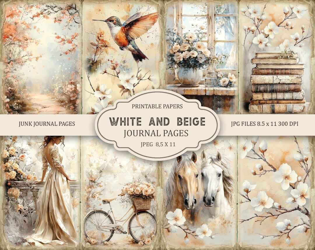 White and Beige Junk Journal Printable Pages, Junk Journal Kit ...