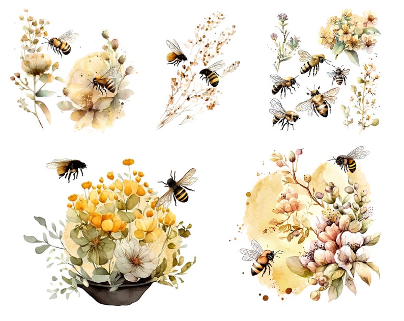 Honey Bee Clipart, Honey, Spring Garden, Flowers, Scrapbooking, Digital ...