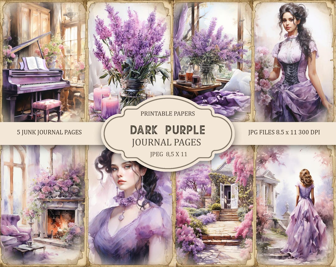Dark Purple 1 Printable Pages, Junk Journal Kit, Scrapbook Printable ...