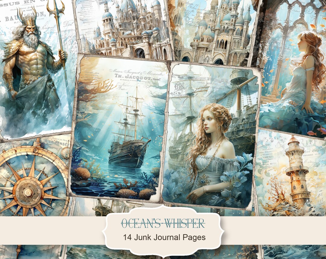Ocean's Whisper Junk Journal Kit: Printable Scrapbook Pages, Mermaid ...