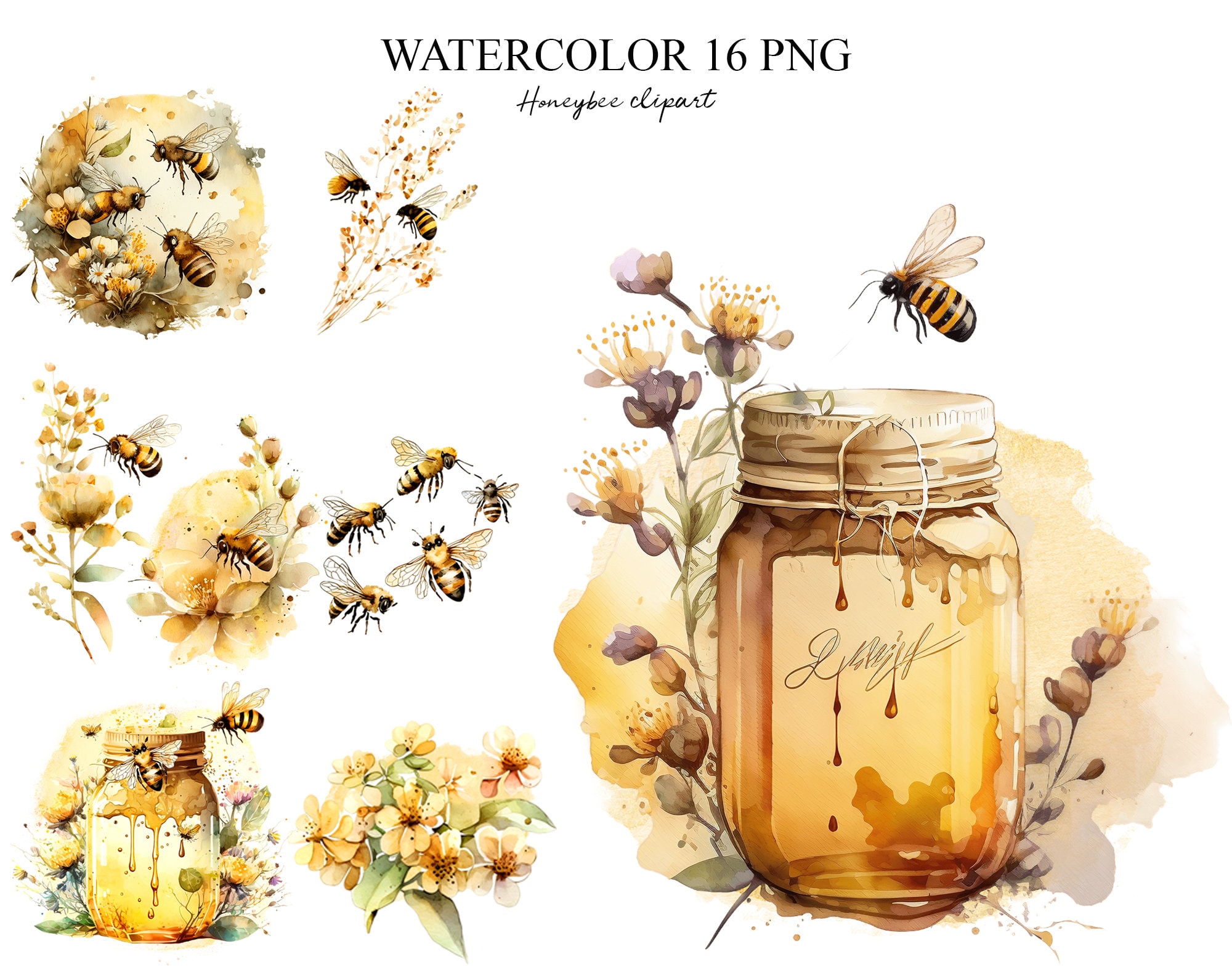 Honey Bee Clipart, Honey, Spring Garden, Flowers, Scrapbooking, Digital ...