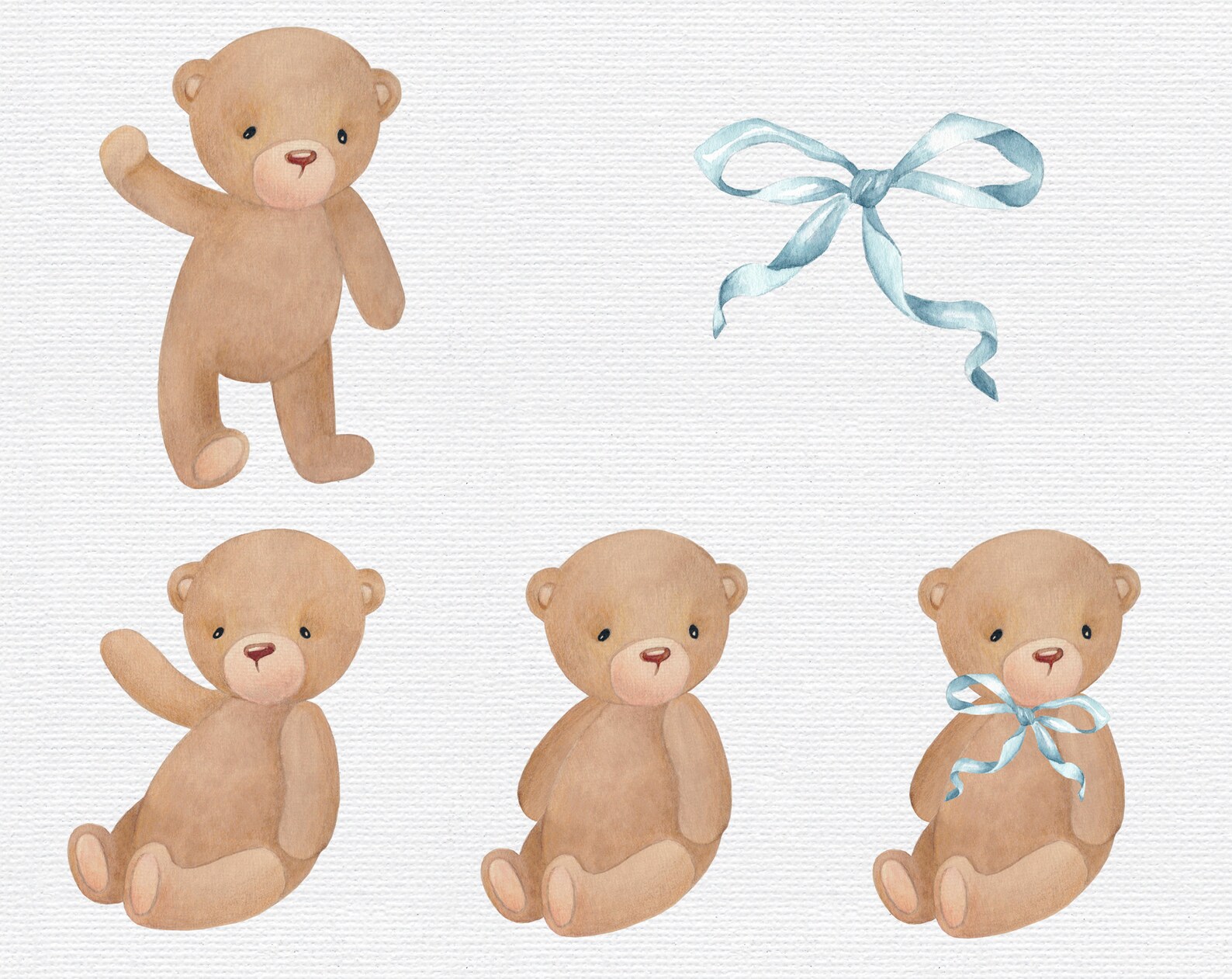 Watercolor Teddy Bear Clipart, Watercolor Baby Shower Clipart, Baby Boy ...