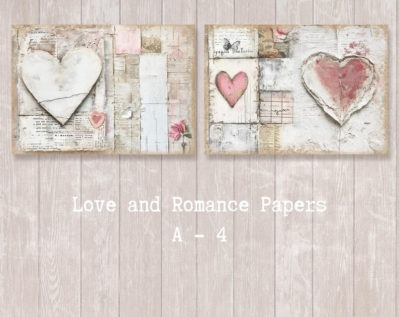 Love and Romance Printable Paper Pack, Embossed Paper for Junk Journals ...