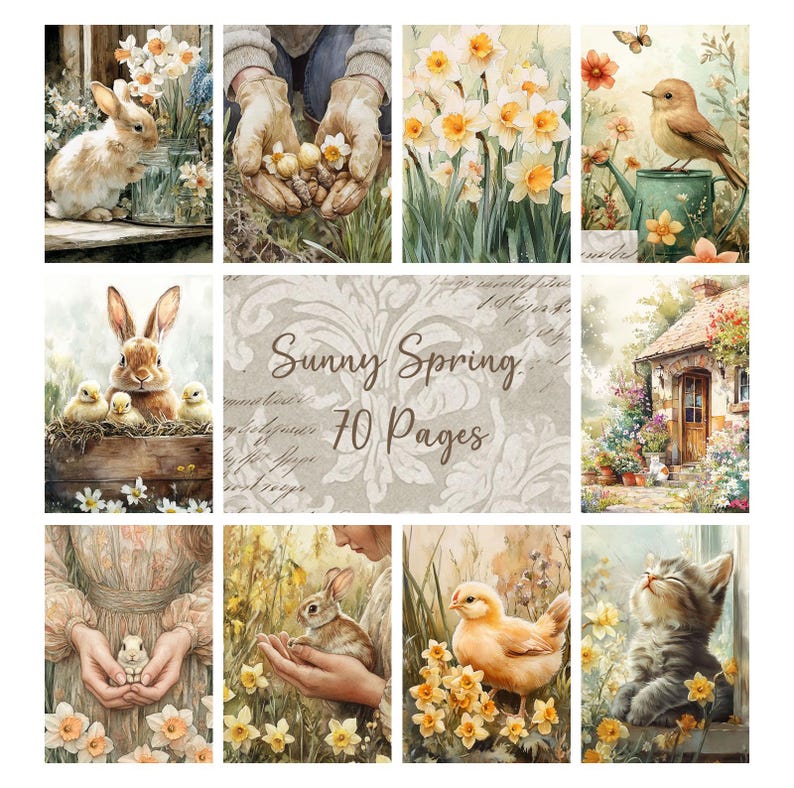 Sunny Spring Printable Paper Pack, A-4 Junk Journal Background 70 JPC ...