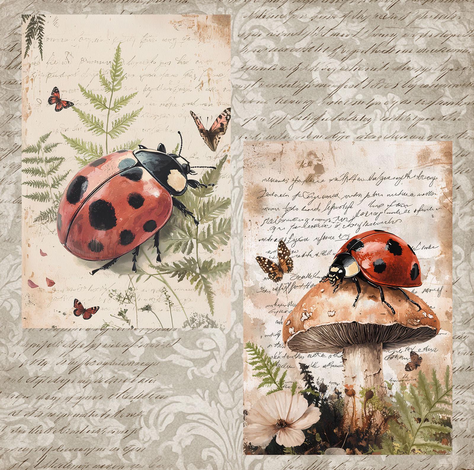 Floral Ladybug Printable Paper Pack, A-4 Junk Journal Background 50 JPC ...