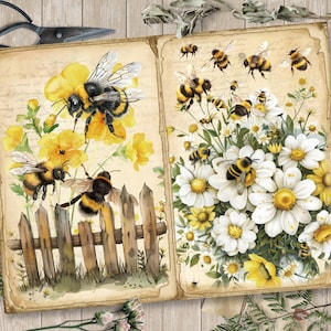 Bees Garden Junk Journal Pages, Spring Ephemera, Scrapbook Printable ...