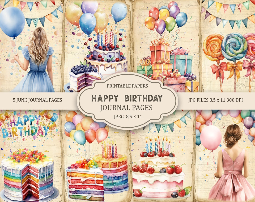 Happy Birthday Junk Journal Pages, Spring Ephemera, Scrapbook Printable ...