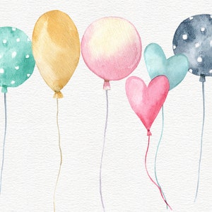 Watercolor Birthday Clipart, Balloons Clipart,party, Banners, Flags ...