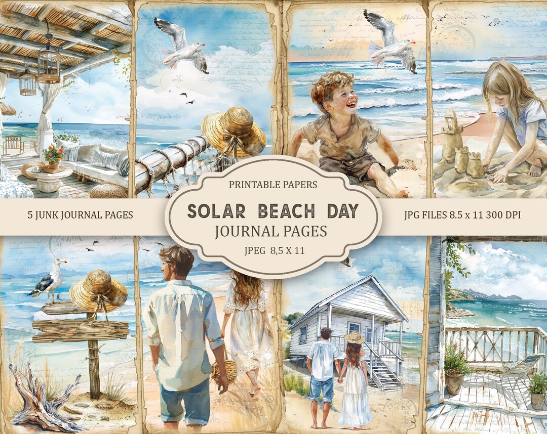 Beach Day Junk Journal Pages, Spring Ephemera, Scrapbook Printable ...