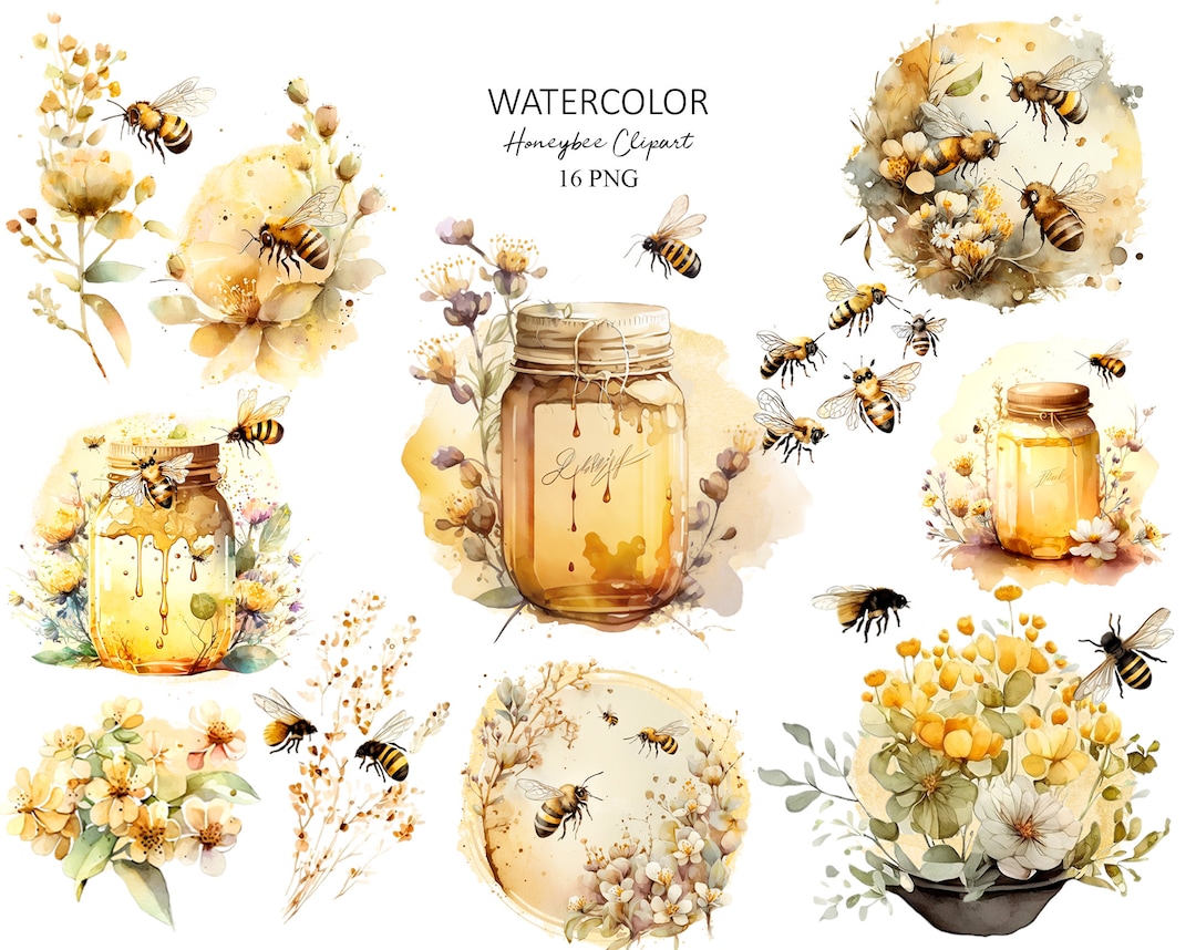 Honey Bee Clipart, Honey, Spring Garden, Flowers, Scrapbooking, Digital ...