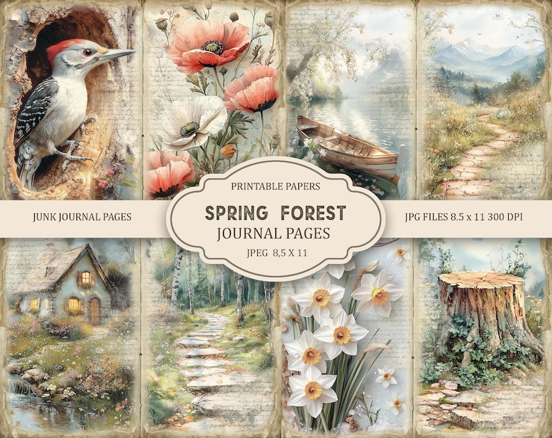 Spring Forest Junk Journal Pages, Spring Ephemera, Scrapbook, Printable ...