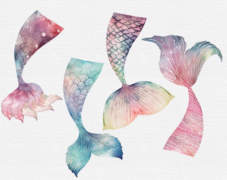 Watercolor Mermaid Tail Clipart Sea Beach Clipart Mermaid - Etsy
