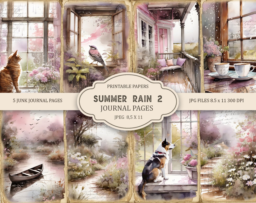 Summer Rain 2 Junk Journal Pages, Summer Ephemera, Scrapbook Printable ...
